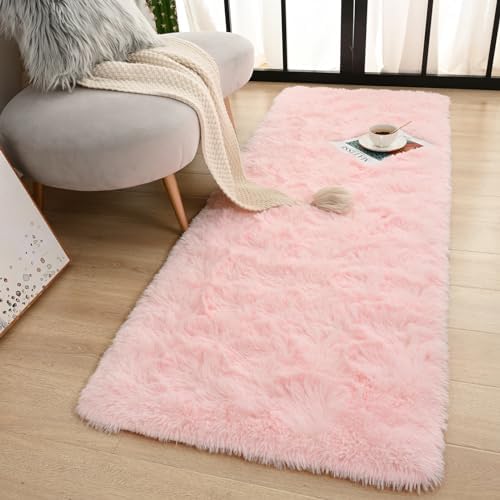 MUJOO Pink Runner Rugs for Bedroom Hallways Girls Washable Runner Rug ...
