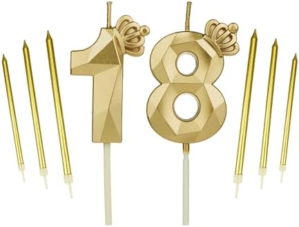 18th Gold Crown Birthday Candles Set, with 6Pcs Long Candles，Birthday ...