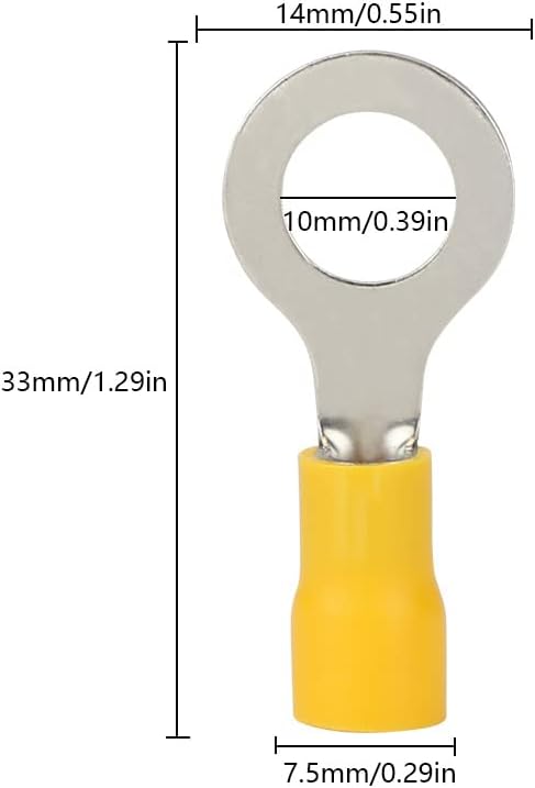 30 Pcs Set of RV5.5-M10 Eyelet Cable Lugs, Yellow Insulated Cable Ring ...