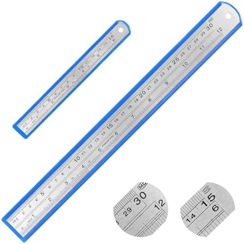 MOXYOY Stainless Steel Ruler Set, 2Pcs 30cm/12in+15cm/6in Metal Rulers ...