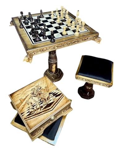 Amazon.com: Wooden Chess Table with Stools | Unique Furniture for Home ...