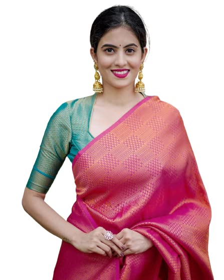 Buy Misti Women's Kanchipuram Art Silk Saree With Blouse Piece (Pink ...