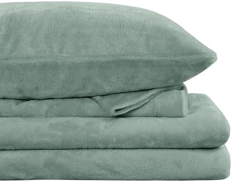 Amazon.com: Viviland Plush Micro Fleece Queen Bed Sheet Set - Soft ...