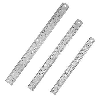 HIHUHEN Stainless Steel Ruler 15cm+20cm+30cm Office Ruler 3 Pieces Set ...