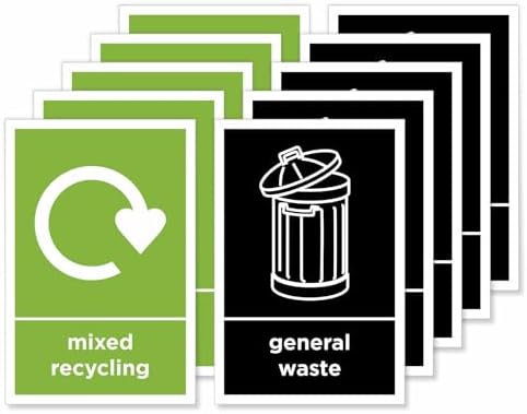 Mixed Recycling and General Waste Self-Adhesive Vinyl Signs Stickers by ...