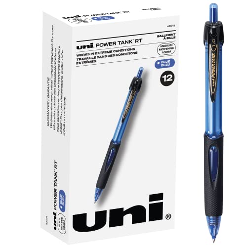 Uniball PowerTank RT Blue Pens 12 Pack, 1.0mm Bold Pens, Ballpoint, Pen ...
