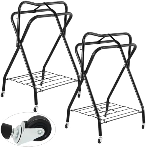 Amazon.com: Locmeo 2 Pcs Rolling Saddle Rack Stand Portable Folding Saddle Rack with Wheels ...