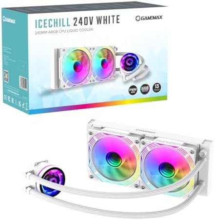 GameMax Ice Chill 240V ARGB CPU Liquid Cooler, AIO Cooler 240mm, 2 x ...
