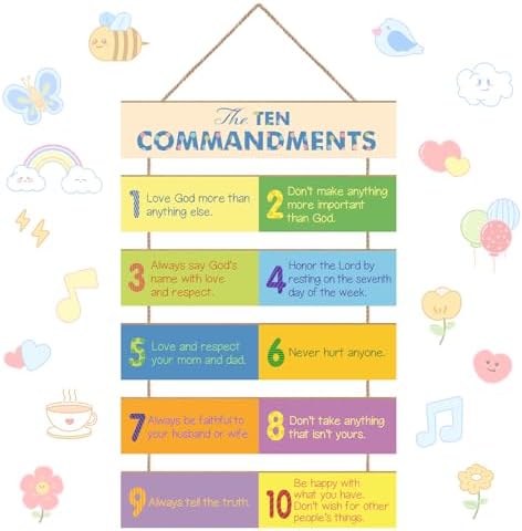 The Ten Commandments Christian Home Wall Decor Art, Wooden Hanging ...