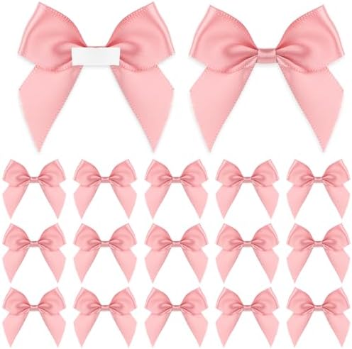 Mozeat Lens Mini Bows, 100 Pcs 1 Inch Small Pink Satin Ribbon Bows Tiny ...