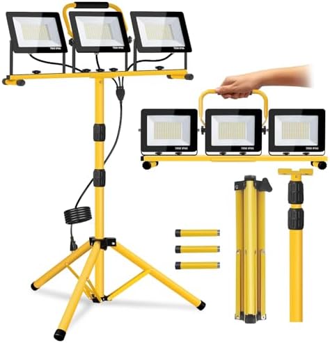 21000 Lumen Work Lights with Stand, 3 Adjustable Head LED Work Light, with Adjustable and ...