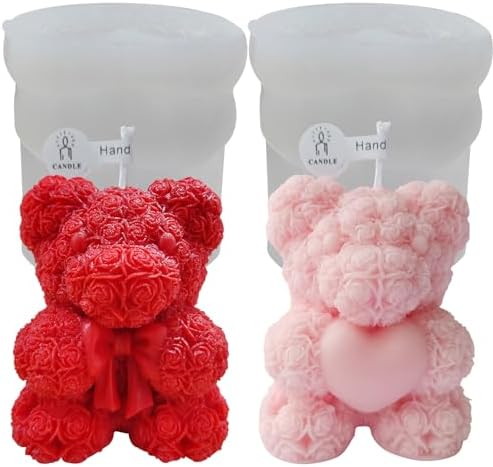 Amazon.com: 2PCS Rose Bear Silicone Mold,3D Teddy Bear Candle Making Molds,Silicone Epoxy Resin ...