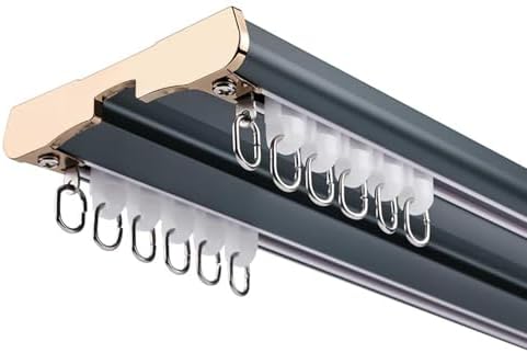One-piece Double Track Curtain Rod with Silent Pulleys, Ceiling Mount ...