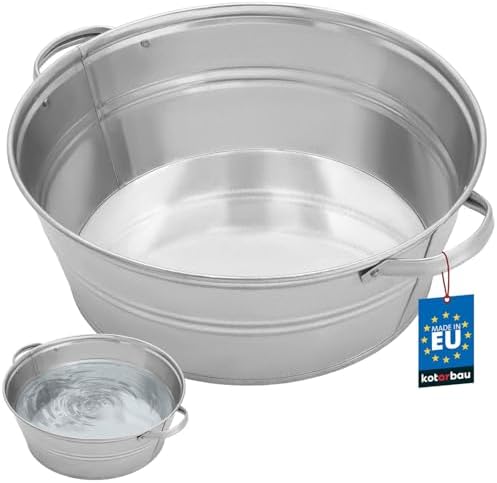 KOTARBAU® Bassine Metal Ronde en Acier galvanisé 27 L avec Oreilles ...