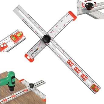 GeRRiT 4-in-1 Drilling Positioning Ruler, T Square Ruler Woodworking ...