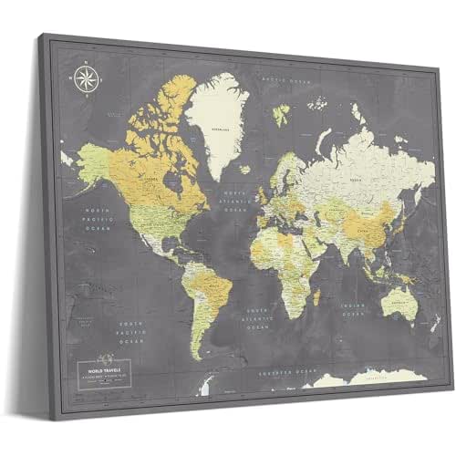 Amazon.com: World Map With Push Pins on Canvas | Premium Push Pin World ...