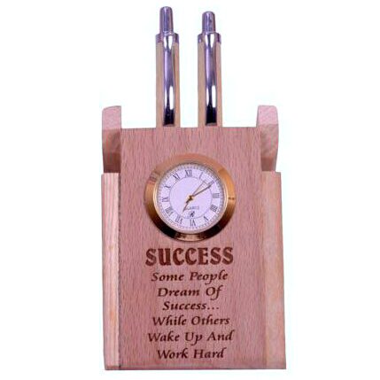SMARTWORLD Wooden Table Pen Stand with Watch and Wooden Pens -Combo ...