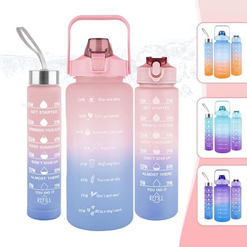 Somunita 3 Bottle Pack Motivational Water Bottle with Straw Time Marker ...