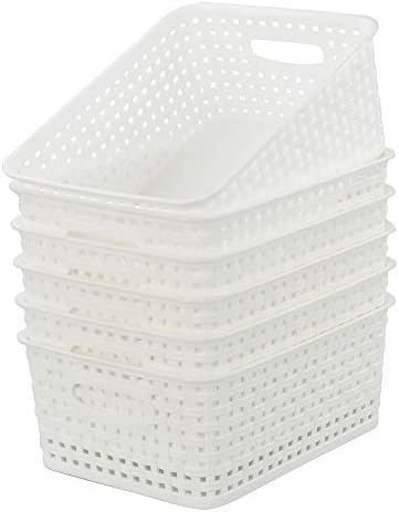 Amazon.com: Plastic Storage Baskets Set of 6 Sturdy Pantry Organizers ...