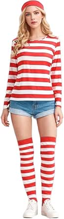 Adafunzo Red and White Striped Wally Costume for Women Halloween ...