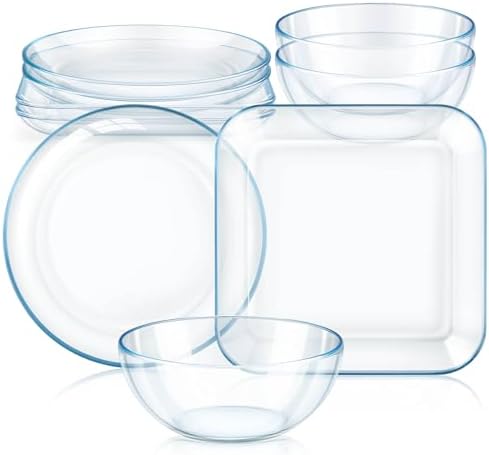 Amazon.com | 6 Pcs Clear Glass Dinnerware Set Glass Plates and Bowls ...