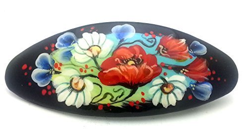 Amazon.com: Russian Hair Clip Hand Painted Barrette black with flowers ...