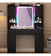 Amazon.com: Tiptiper Vanity Table Set with Lighted Tri-Folding Mirror, Makeup Vanity with Lights ...