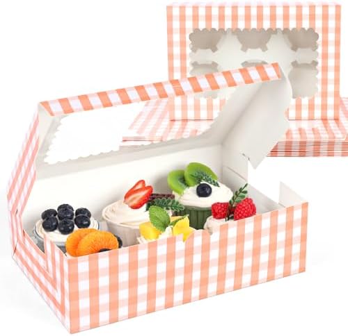 Amazon.com: HANSGO 6 Sets Kraft Paper Cupcake Boxes, 9.5 x 6.3 x 3 Inches Cupcake Carrier with ...