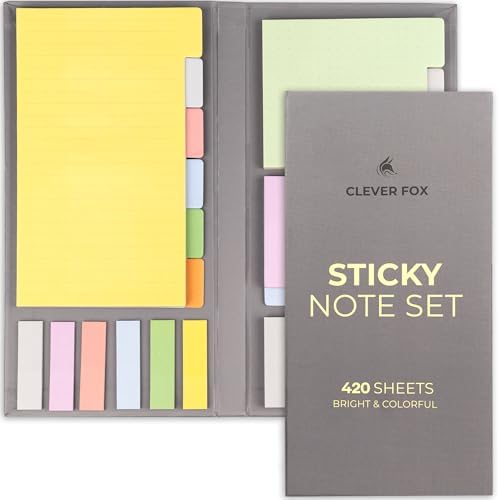 Clever Fox Sticky Note Set – 420 Lined Notes, Tabs & Bookmarks for ...