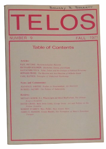 Telos: Number 9, Fall 1971: Paul Piccone: Amazon.com: Books