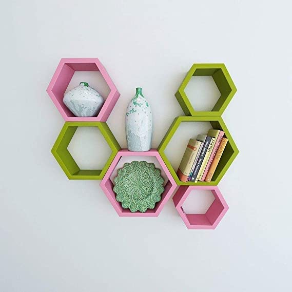 CMHWC Wooden Wall Shelf Hexagon Shape Shelf Wall Décor Livingroom ...
