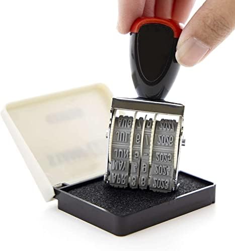 Date Stamp, Day, Month, Year Hand Stamp with Ink Pad, Black Text ...