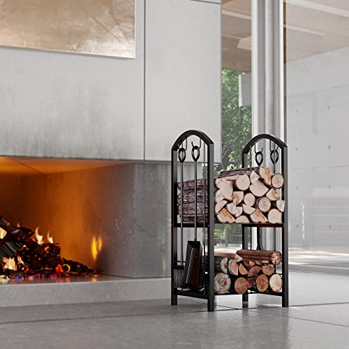 Fire Beauty Fireplace Firewood Log Rack 5-Piece Storage with Tools Set