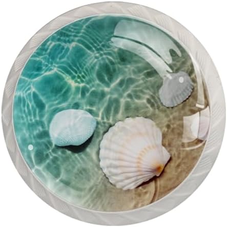 Green Sea Wave Beach Shell 4Pack of Kitchen Cabinet Knobs Pulls Round Dresser Drawer Handle ...