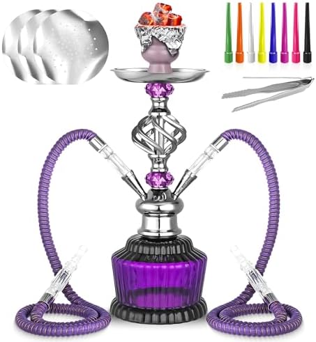 Amazon.com: 2 Hose Hookah Set 15'' Shisha With Everything Hookah Glass ...