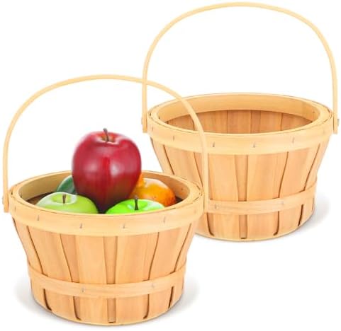 Amazon.com: Meyeyaia 2 Pack Wooden Apple Baskets with Handle, Round ...