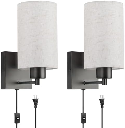KOONTING® Plug in Wall Sconce Set of 2, Rustic Wall Lamp with Plug-in ...
