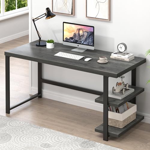 Amazon.com: FOLUBAN Modern Home Office Desk, Rustic Wood and Metal ...