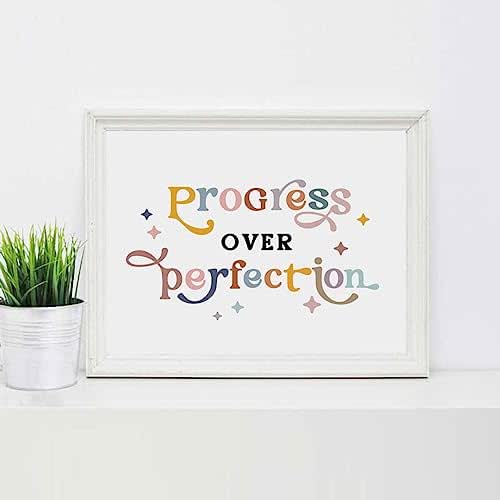 Amazon.com: Progress Over Perfection Wall Art, Motivational Typography ...