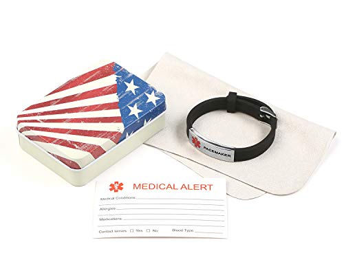 Pacemaker Medical Alert ID Bracelet Silicone Wristband Black for Men ...