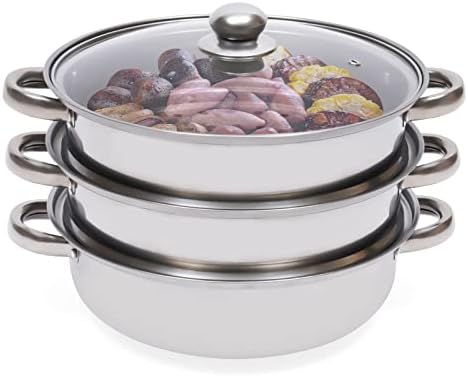 22CM 3 Tier Stainless Steel Induction Hob Steamer with Glass Lid ...
