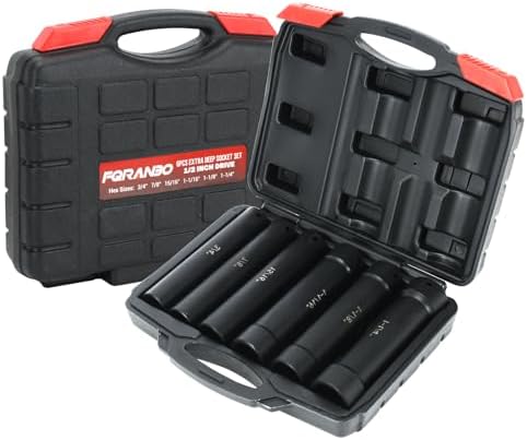 1/2 Inch Drive Extended Length Impact Socket Set, 6 Sizes Extra Deep ...