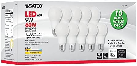 Satco 4.17 Inch 9.5W A19 LED Medium Base Replacement Lamp (Pack of 4 ...