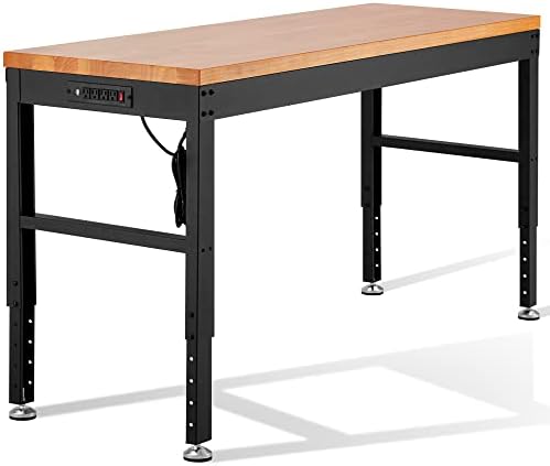 AHB 48" Rolling Workbench Adjustable Height, Oak Wood Work Table with ...