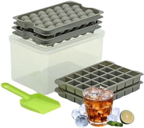 Amazon.com: Round and Square ice cube tray With Lid & Bin, 4 Pack ...