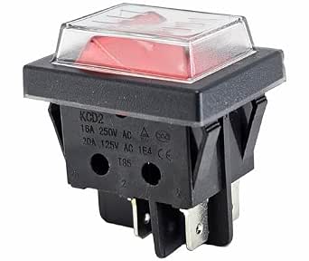 Rocker Switch with Waterproof Cover 2 Pole (4 Pin) 16A 250V AC 30x22mm ...