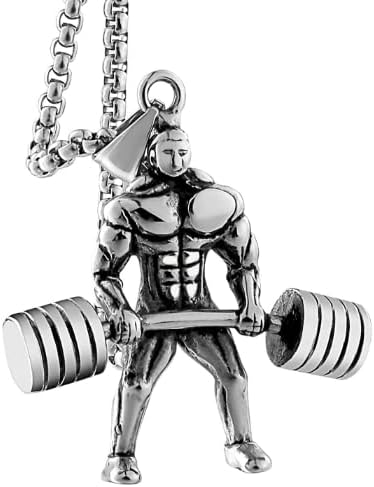 Stainless Steel Weightlifter, Bodybuilder Pendant on a Silver Plated ...