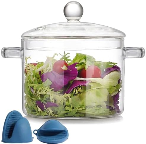 Amazon.com: Glass Cooking Pot with Lid - 1.6L(54oz) Heat Resistant ...