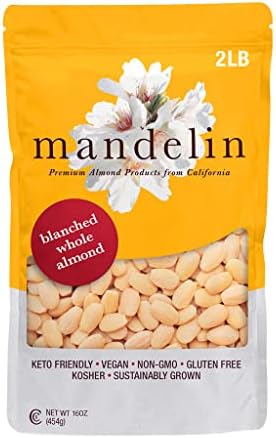 Amazon.com : Mandelin Blanched Whole Almonds, 100% Almonds (2 lb), Non ...