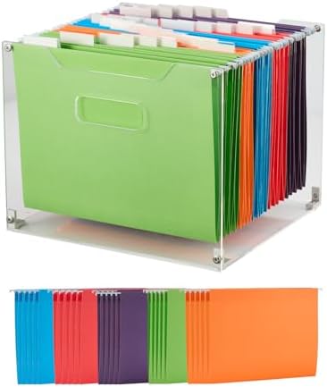 Amazon.com: Clear File Box with 25 Pcs Hanging File Folders - Acrylic ...